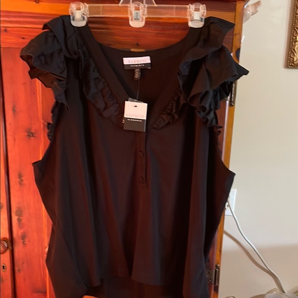 Eloquii | Tops | Eloquii Elements Solid Black Flutter Sleeve Ruffled ...